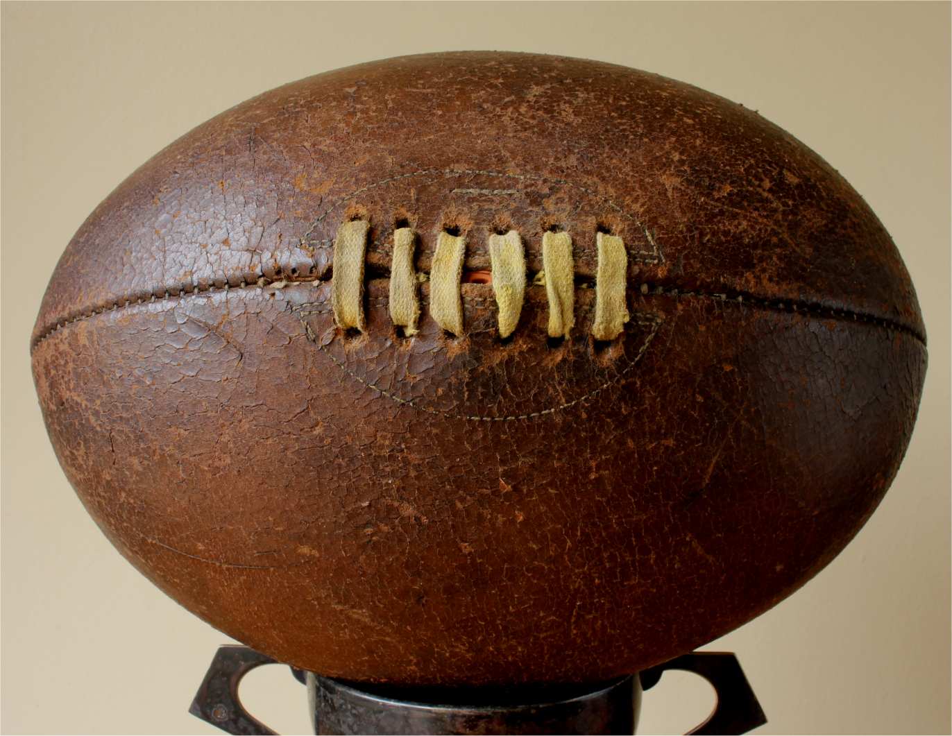 Vintage Large Size 5 Rugby Ball. Leather Rugby Ball. Shop Display. c1940.