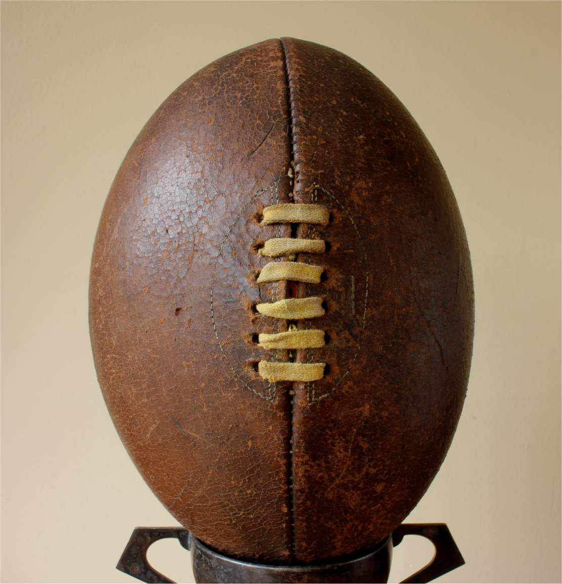 Vintage Large Size 5 Rugby Ball. Leather Rugby Ball. Shop Display. c1940.