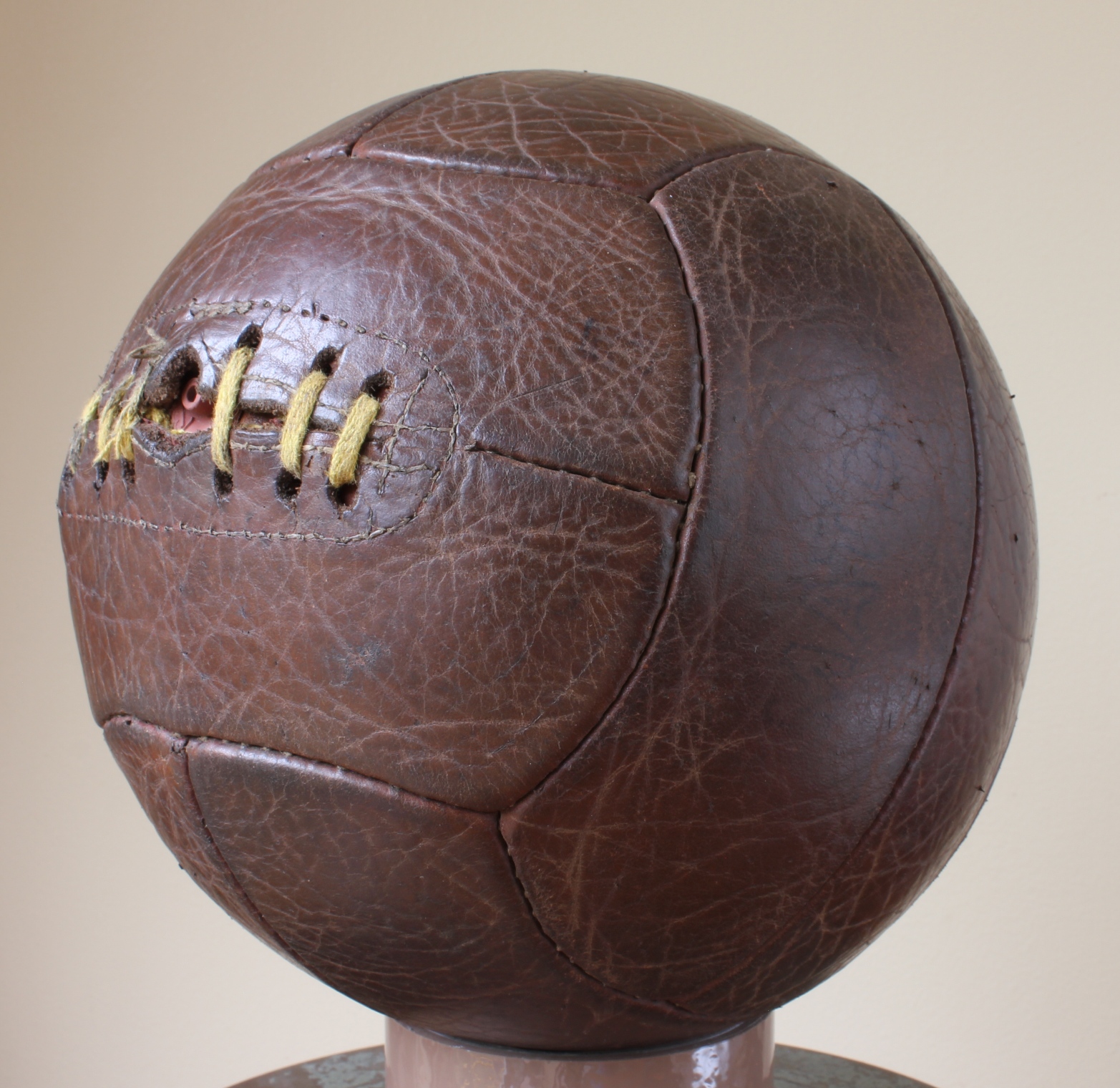 Vintage Leather Football 1950 s 12 Panel Lace Up Old Soccer Ball Match 
