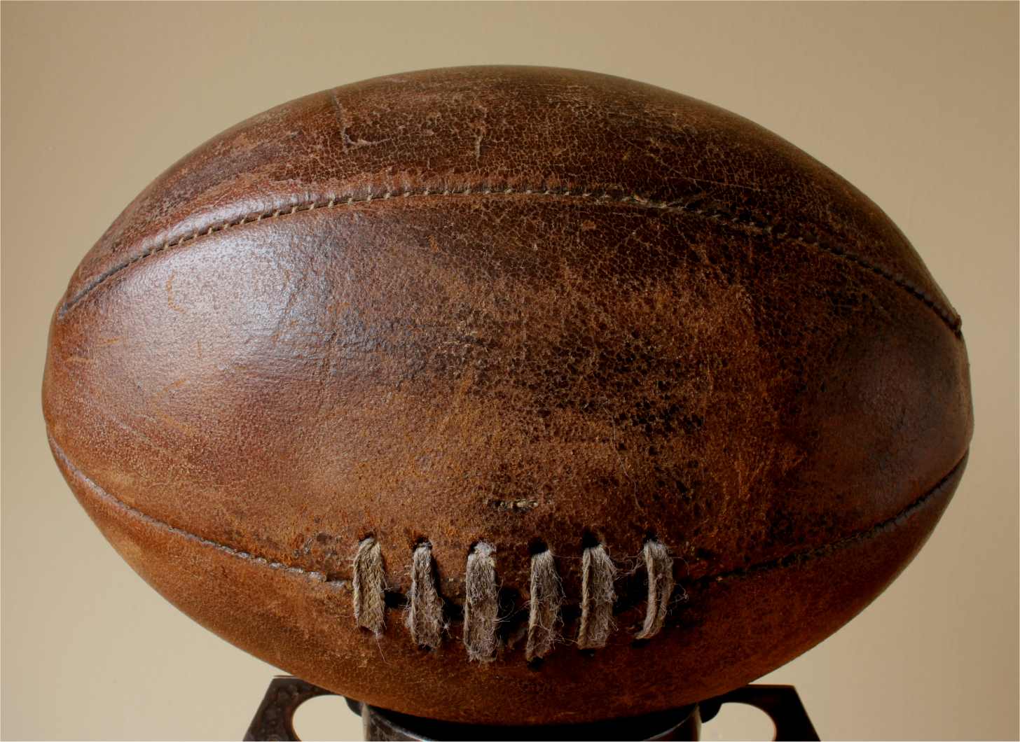 Vintage 6 Panel Laced Rugby Ball. Large Leather Size 5 Antique. c1930.