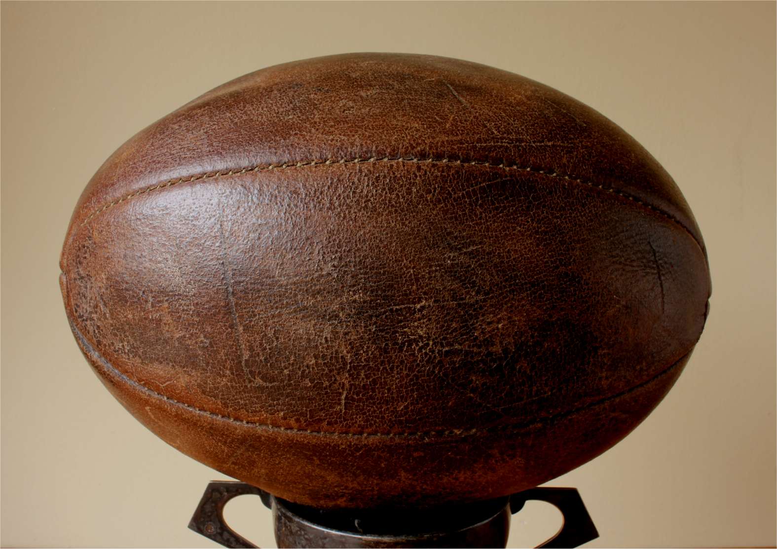 Vintage 6 Panel Laced Rugby Ball. Large Leather Size 5 Antique. c1930.