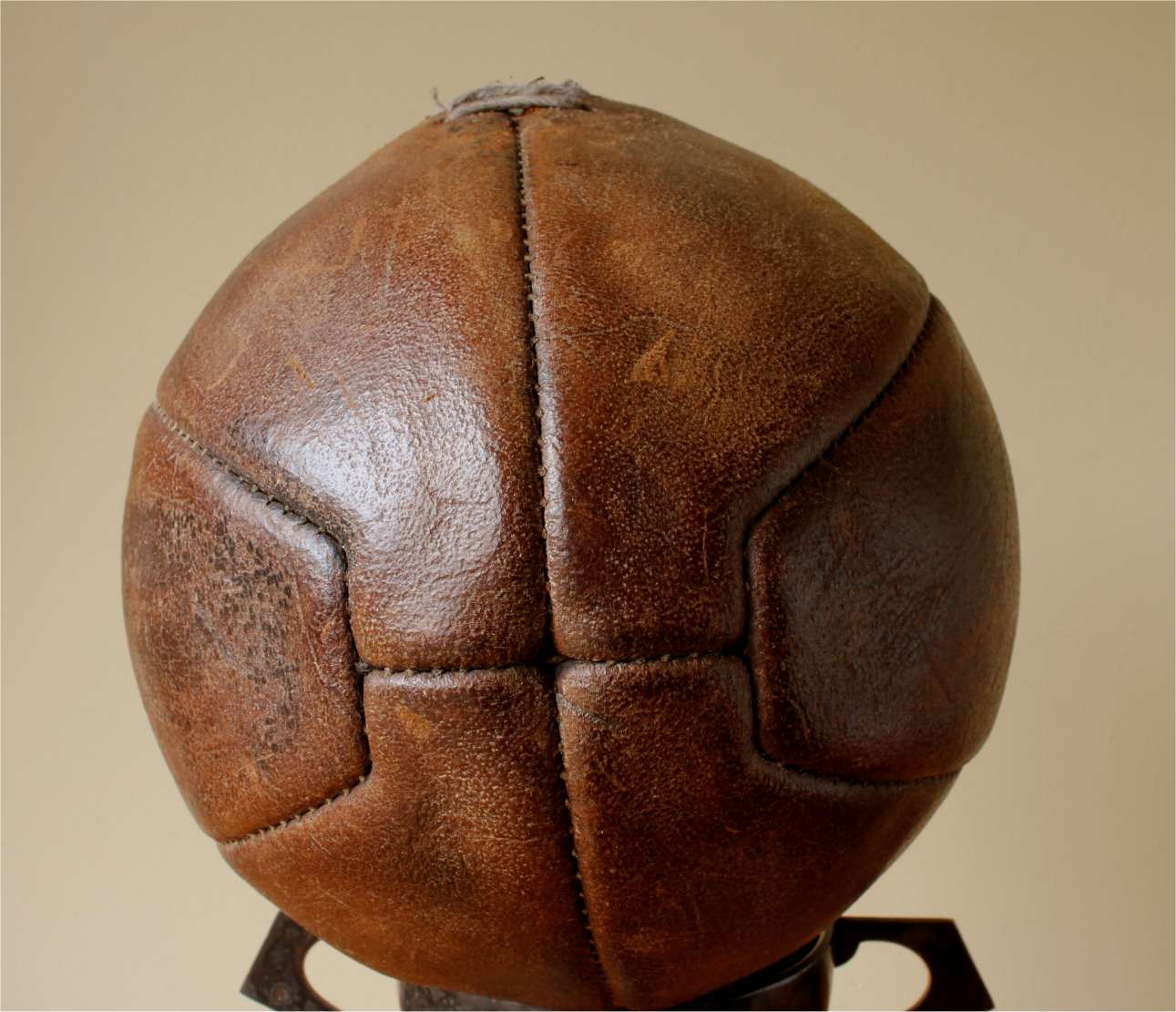 Vintage 6 Panel Laced Rugby Ball. Large Leather Size 5 Antique. c1930.