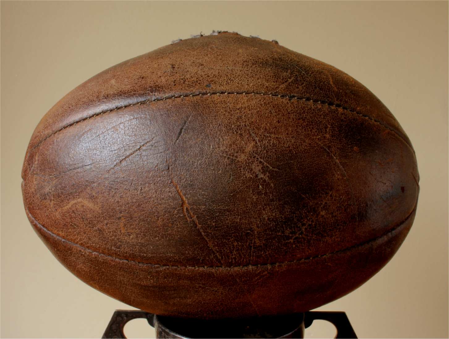 Vintage 6 Panel Laced Rugby Ball. Large Leather Size 5 Antique. c1930.