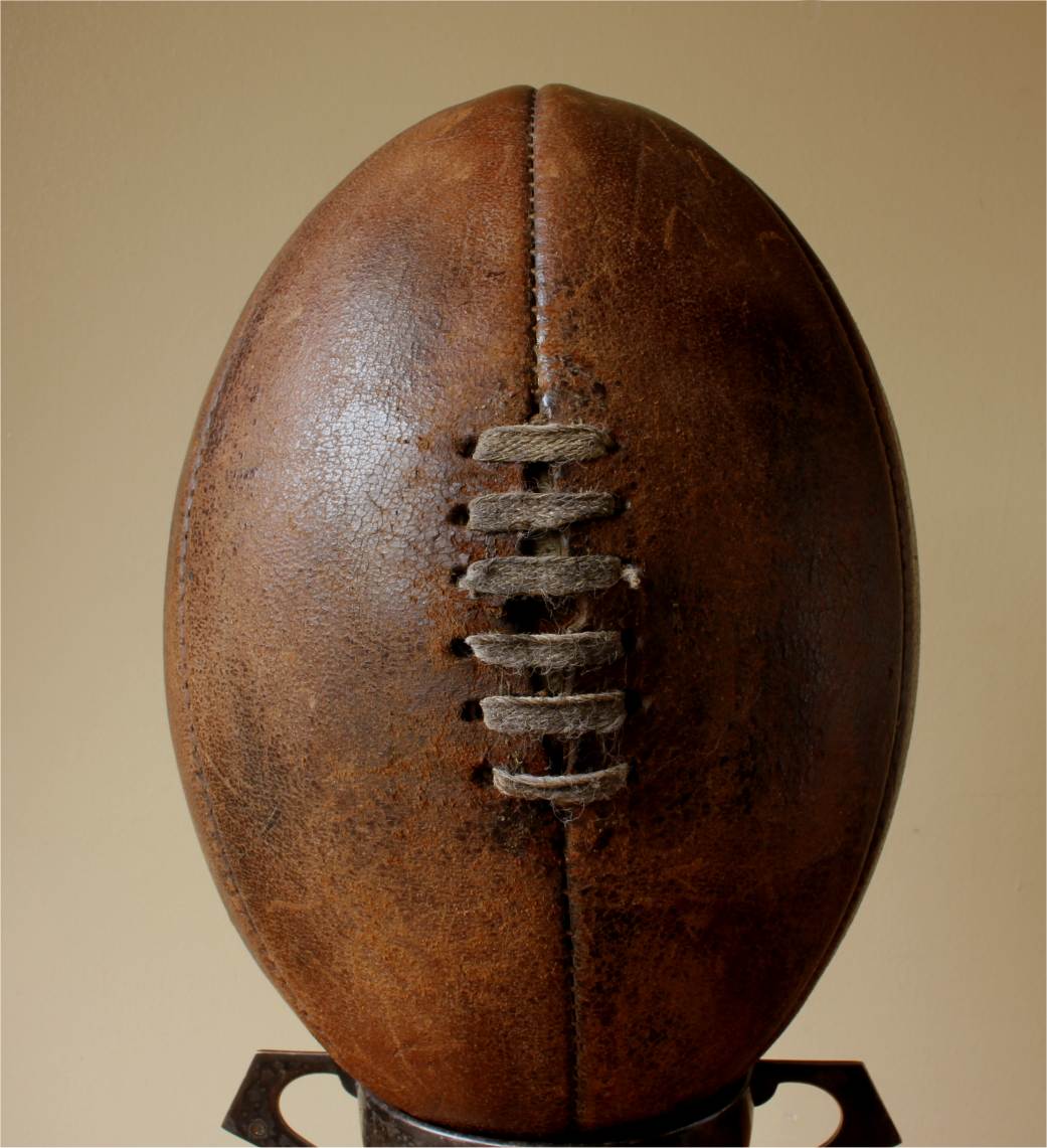 Vintage 6 Panel Laced Rugby Ball. Large Leather Size 5 Antique. c1930.