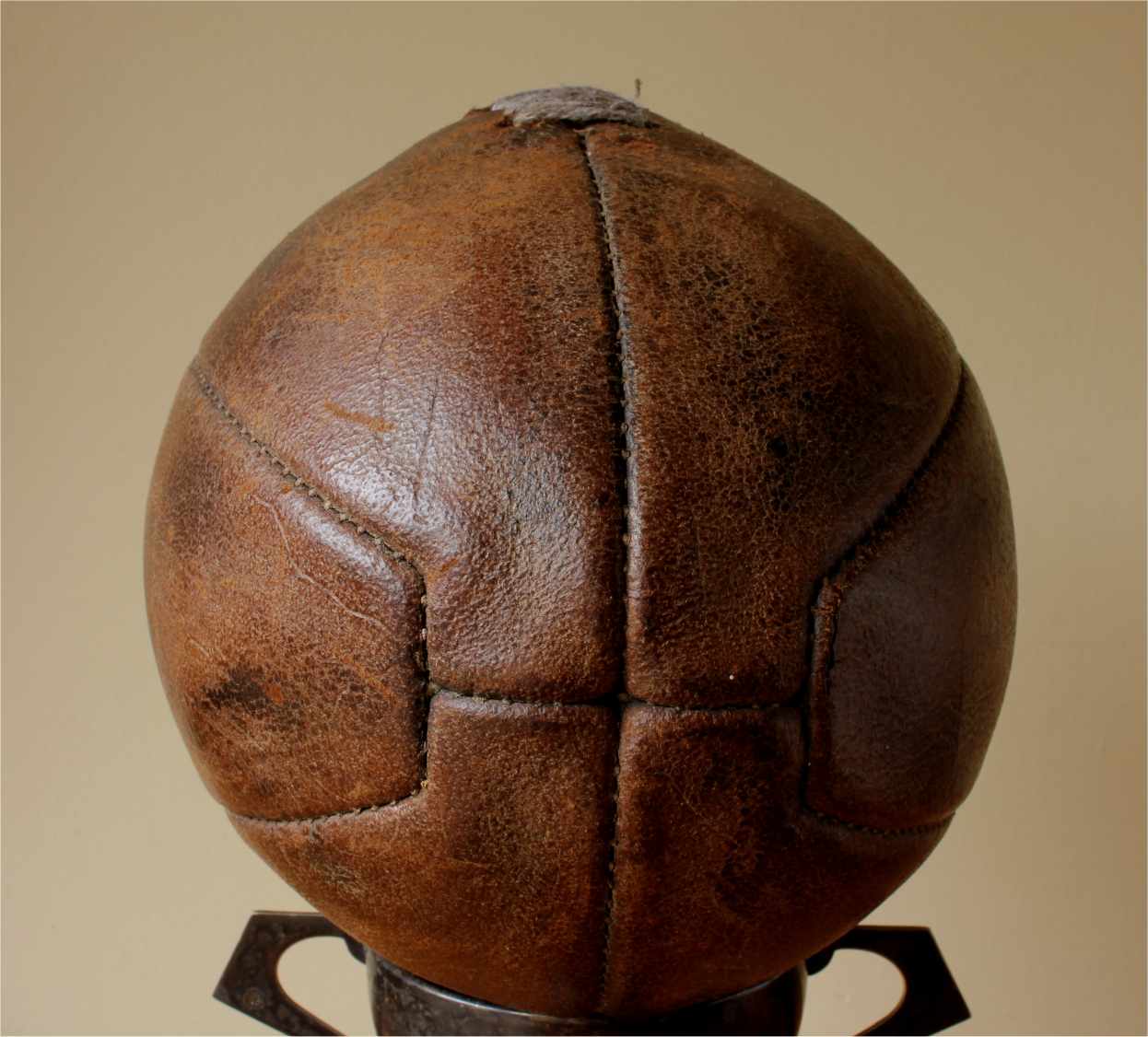 Vintage 6 Panel Laced Rugby Ball. Large Leather Size 5 Antique. c1930.