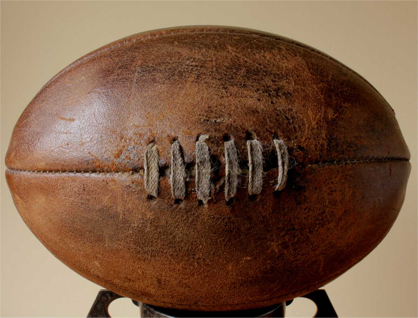 Vintage 6 Panel Laced Rugby Ball. Large Leather Size 5 Antique. c1930.
