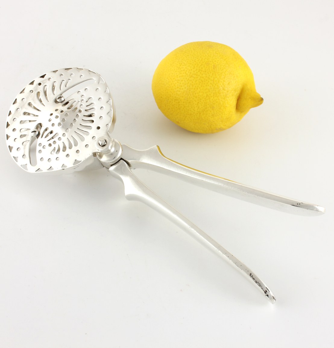 Silver Plate Lemon Squeezer Juicer. Citrus Press Cocktail Strainer c1930.