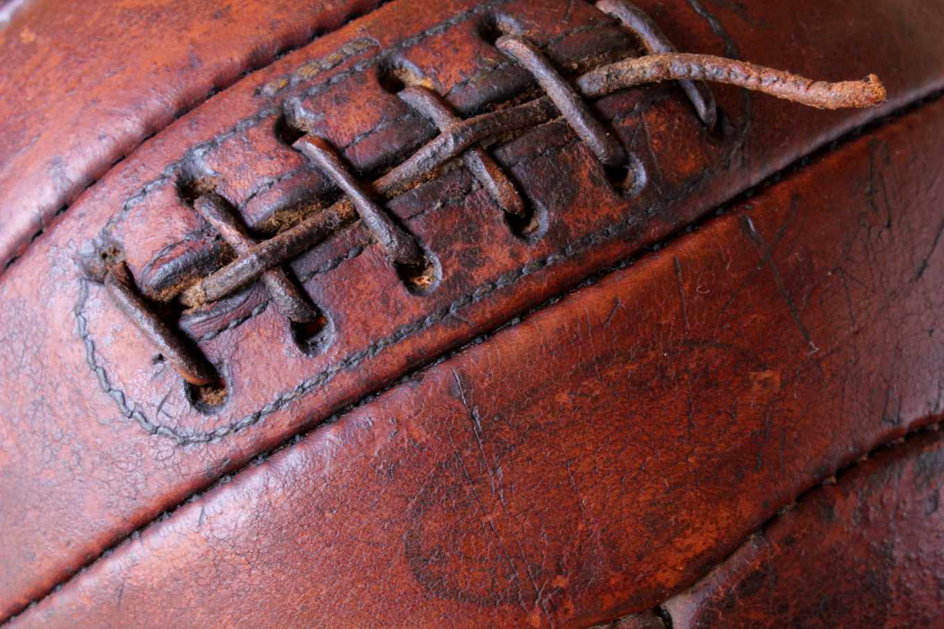 Vintage Match Football. Brown Leather 13 Panel Laced Soccer Ball c1940.