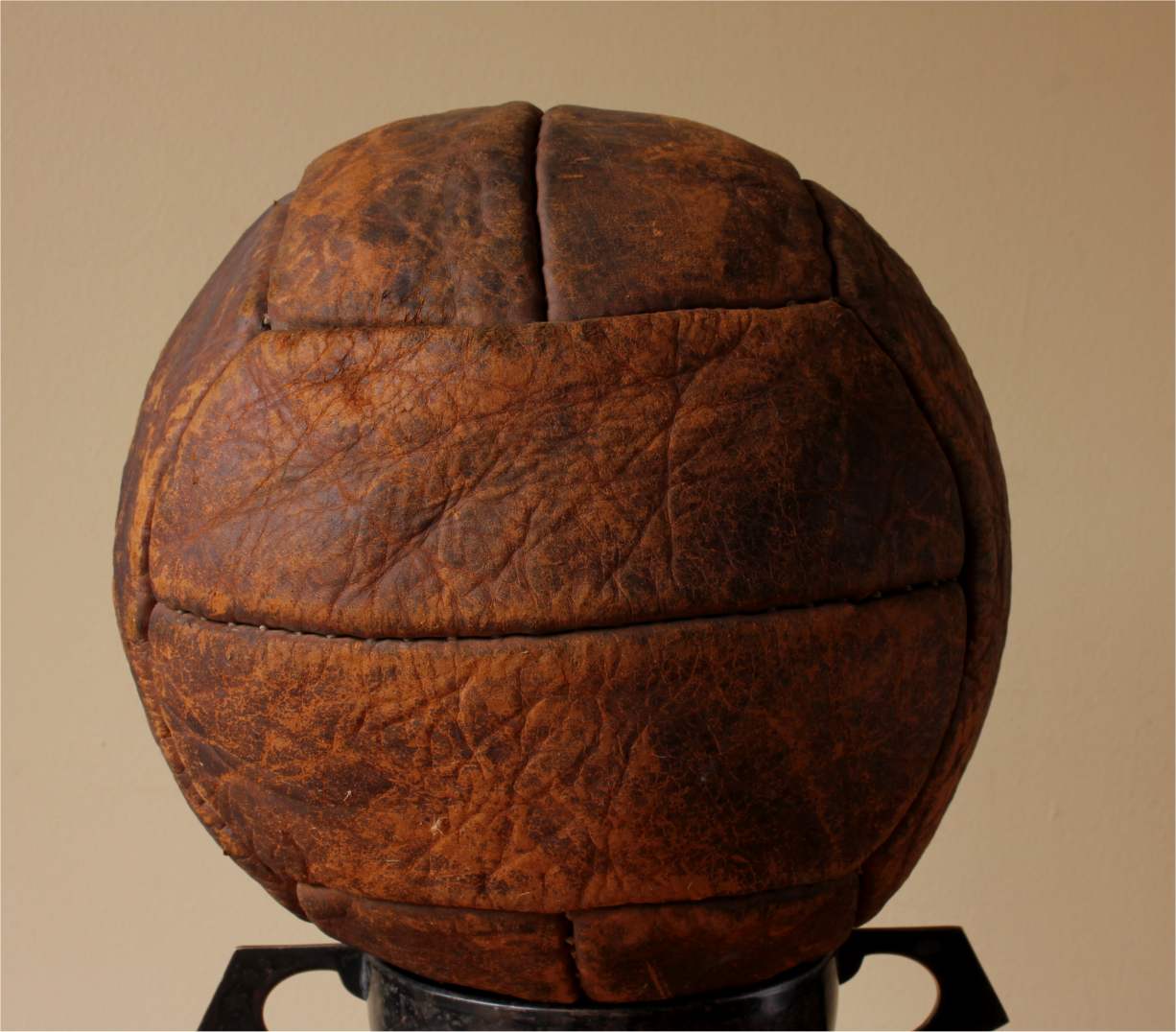 Laced Leather Football. Vintage 12 Panel Soccer Ball. Display c1950.