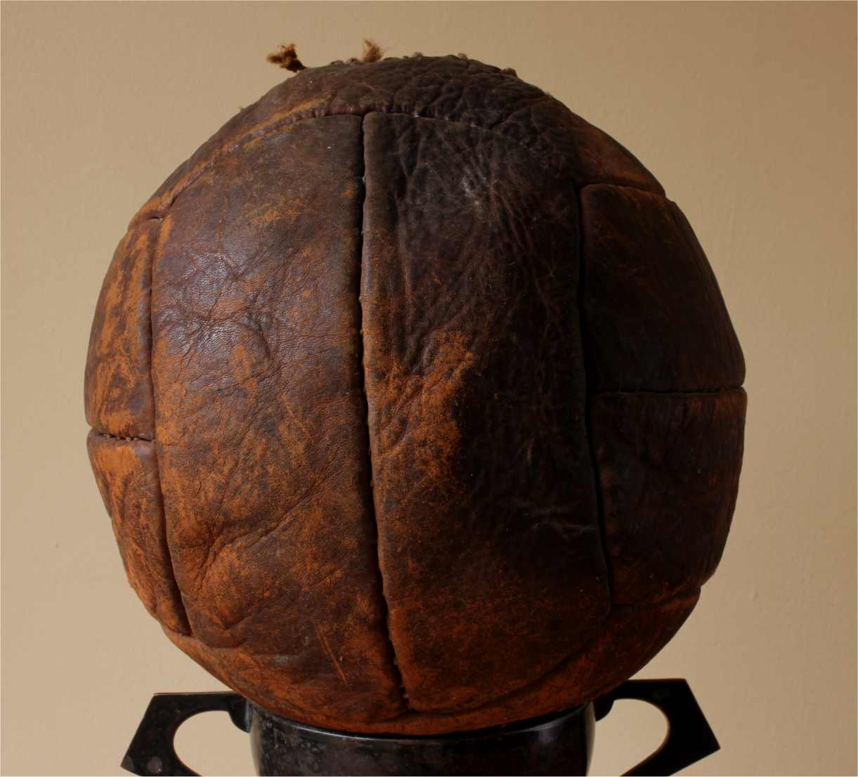 Laced Leather Football. Vintage 12 Panel Soccer Ball. Display c1950.