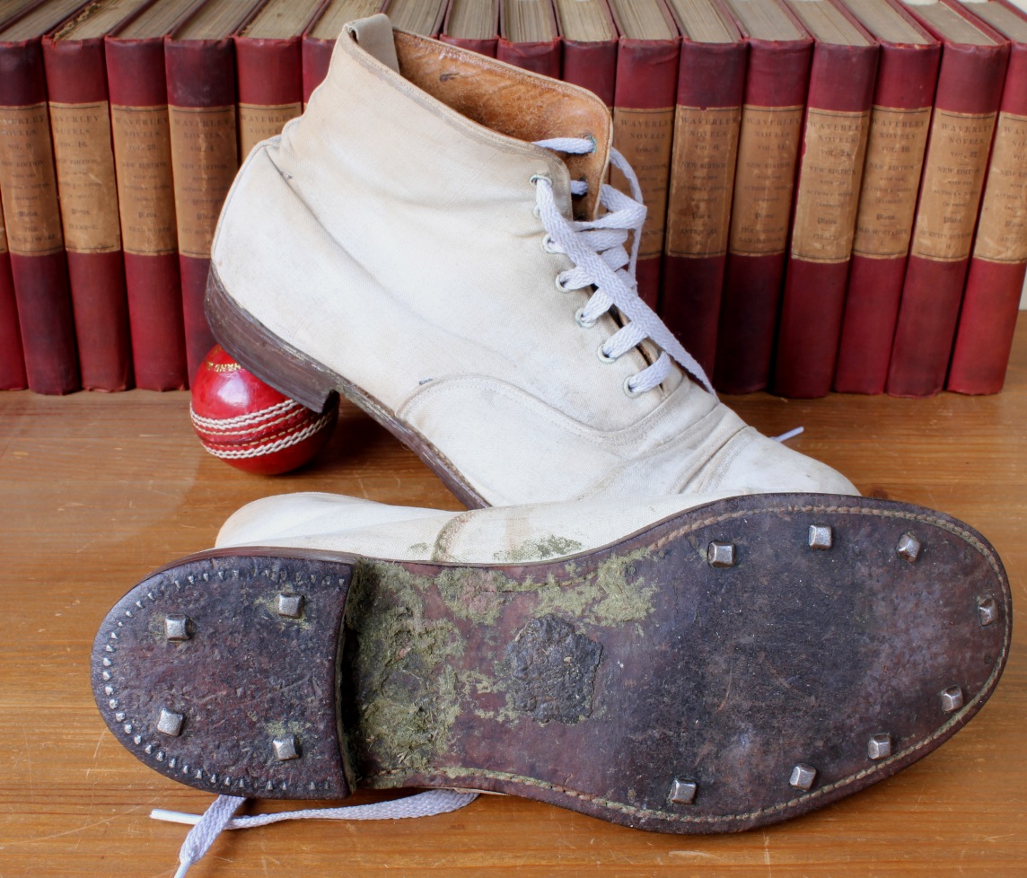 Vintage Canvas Leather Studded Cricket Boots. Antique Shoes 1920's / 1930's