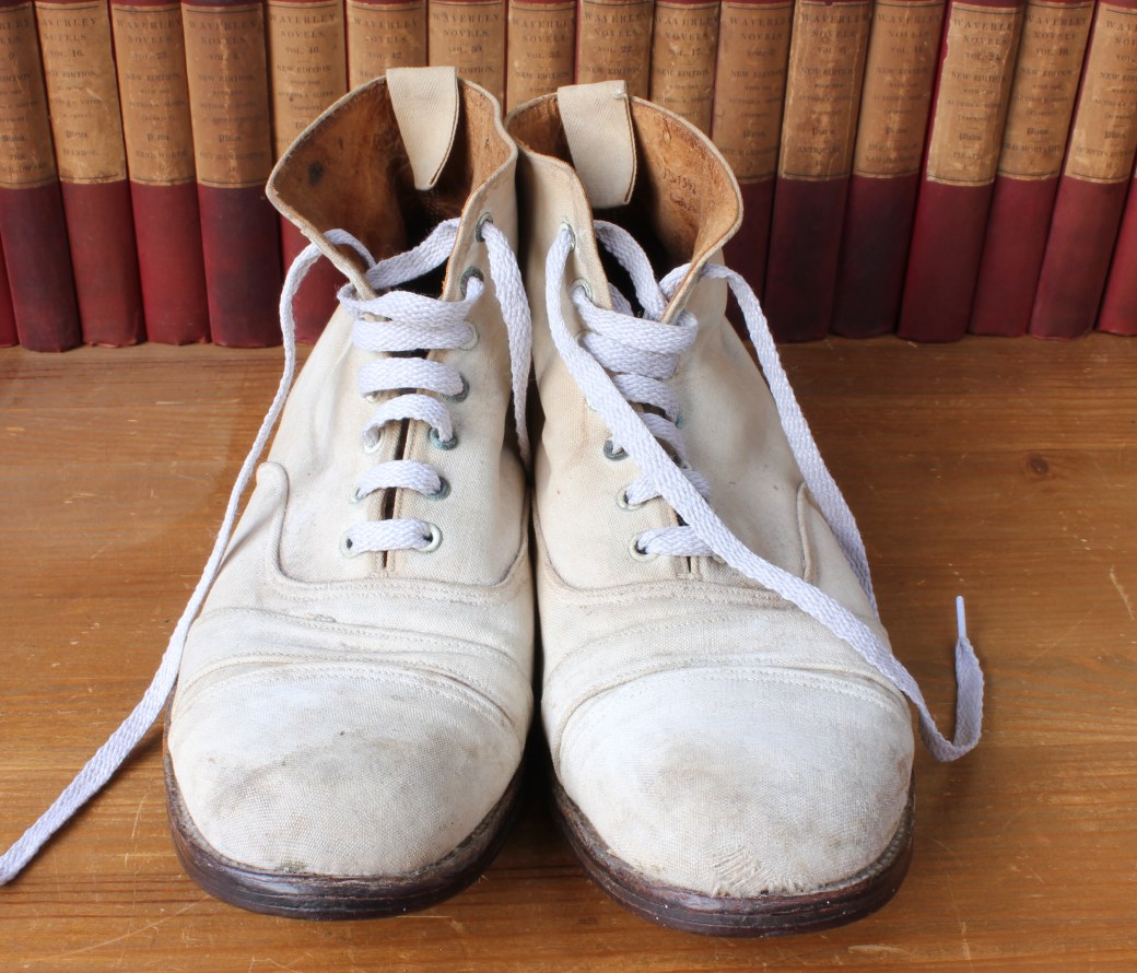 Vintage Canvas Leather Studded Cricket Boots. Antique Shoes 1920's / 1930's