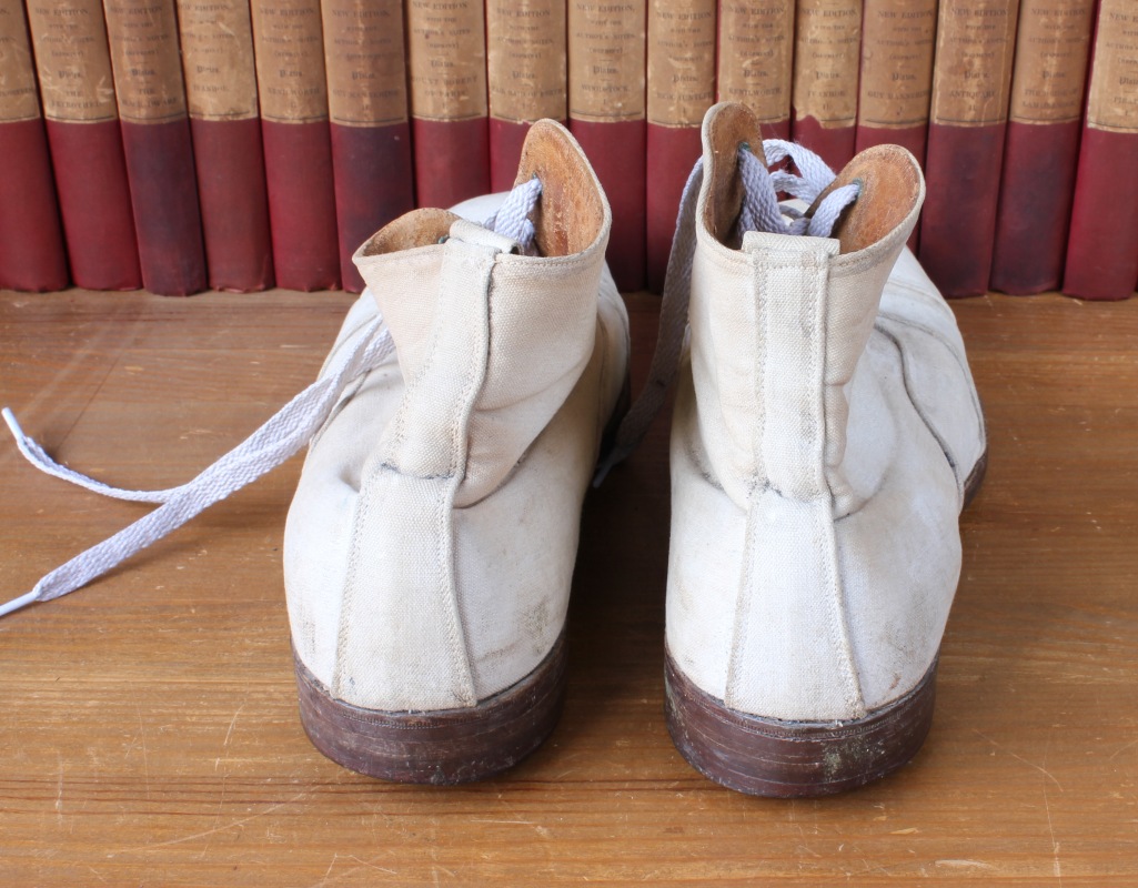 Vintage Canvas Leather Studded Cricket Boots. Antique Shoes 1920's / 1930's