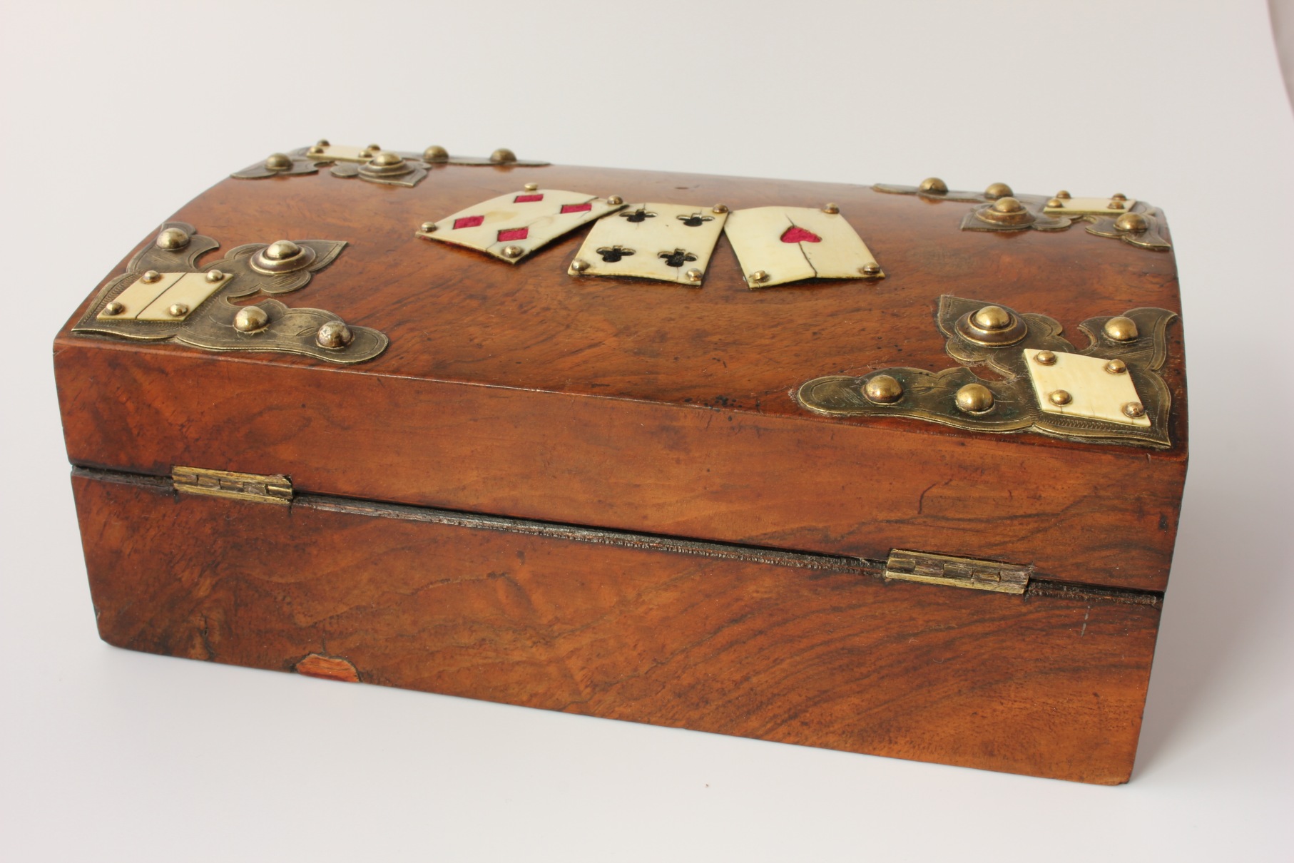 Victorian Burr Walnut Playing Card Bridge Games Box with Brass & Ivory ...