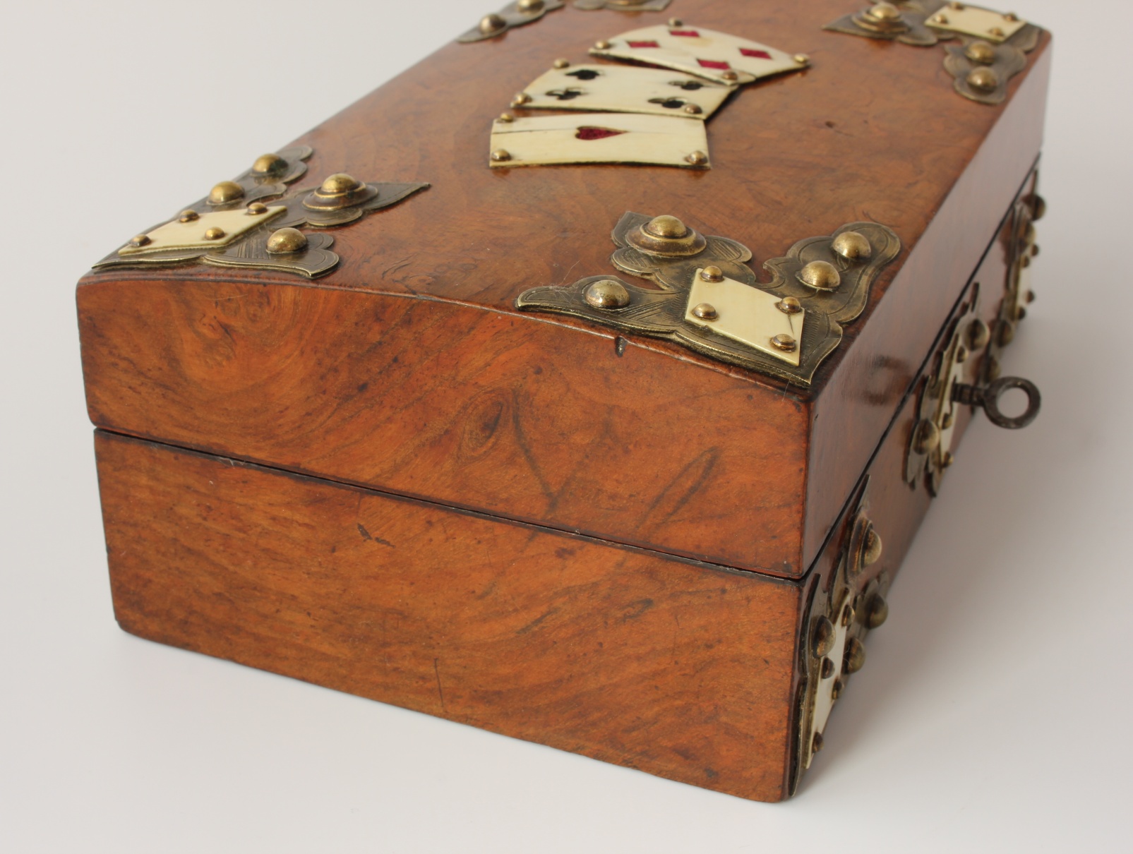 Victorian Burr Walnut Playing Card Bridge Games Box with Brass & Ivory ...