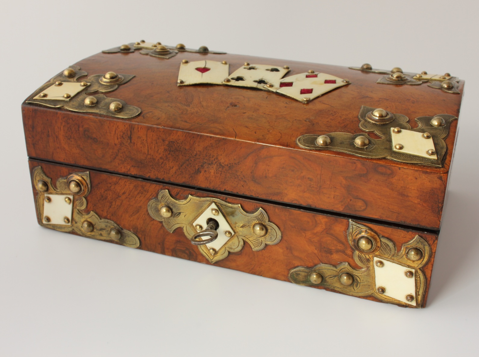 Victorian Burr Walnut Playing Card Bridge Games Box with Brass & Ivory ...