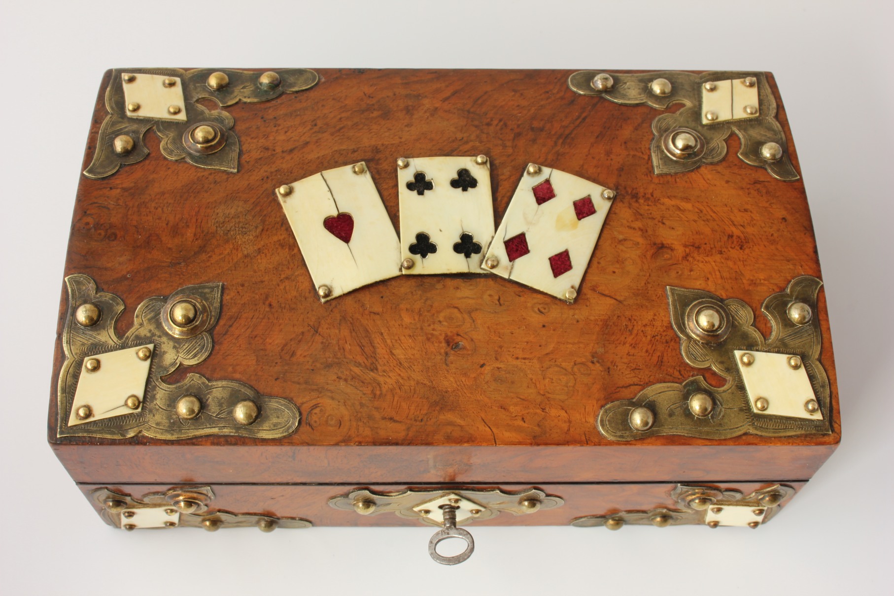 Victorian Burr Walnut Playing Card Bridge Games Box with Brass & Ivory ...