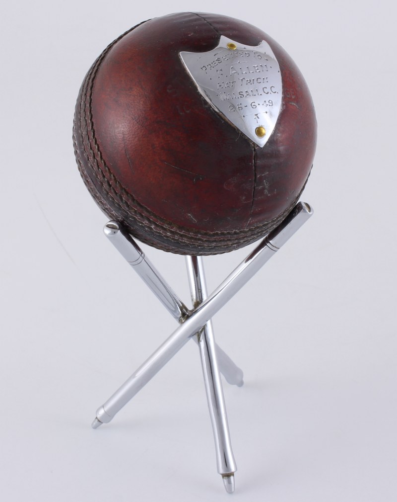 Hat Trick Cricket Ball Trophy. Walsall CC County Match Played 1949.