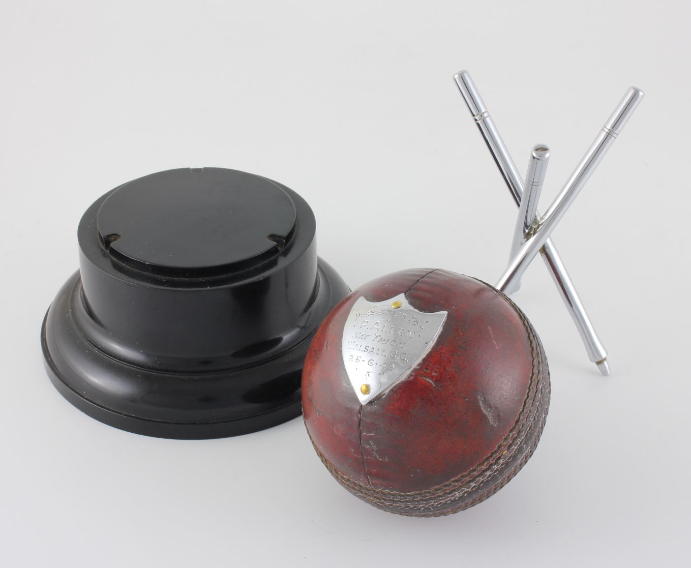 Hat Trick Cricket Ball Trophy. Walsall CC County Match Played 1949.