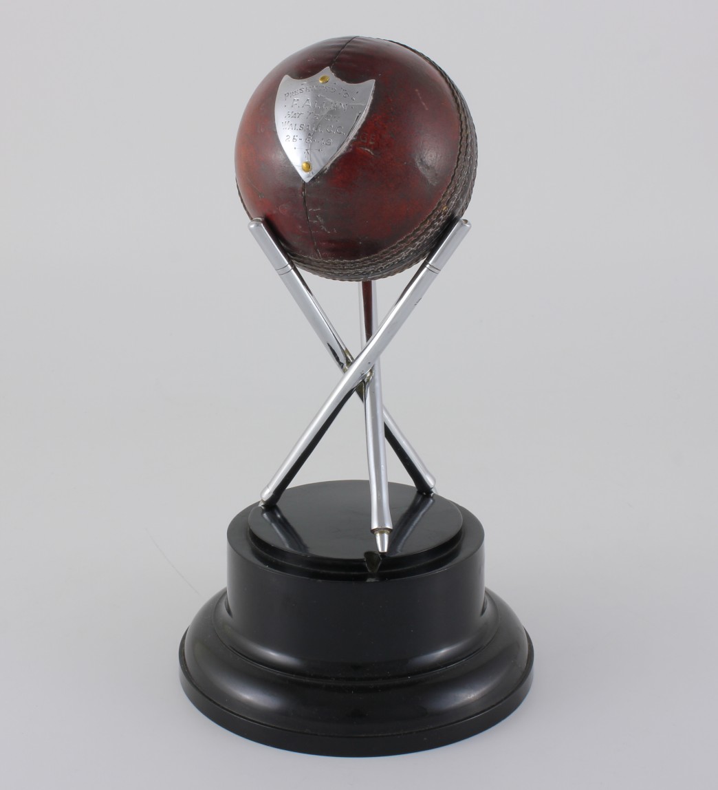 Hat Trick Cricket Ball Trophy. Walsall CC County Match Played 1949.