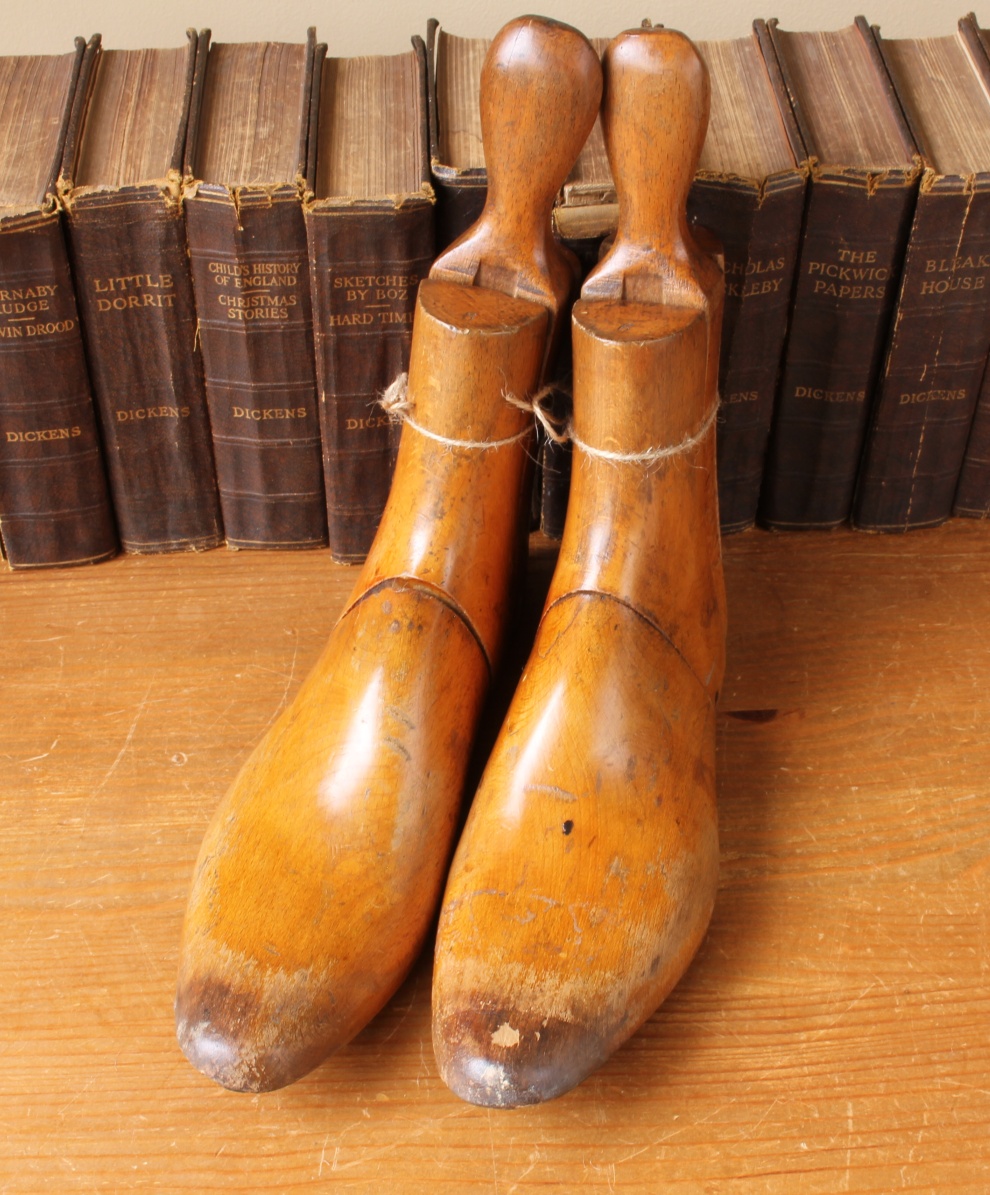 Pair of Wooden 3 Part Boot Lasts. Wood Treen Trees. Shoe Shop.