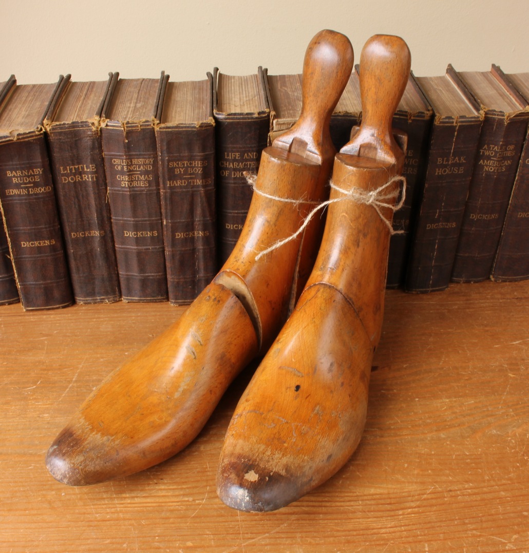 Pair of Wooden 3 Part Boot Lasts. Wood Treen Trees. Shoe Shop.
