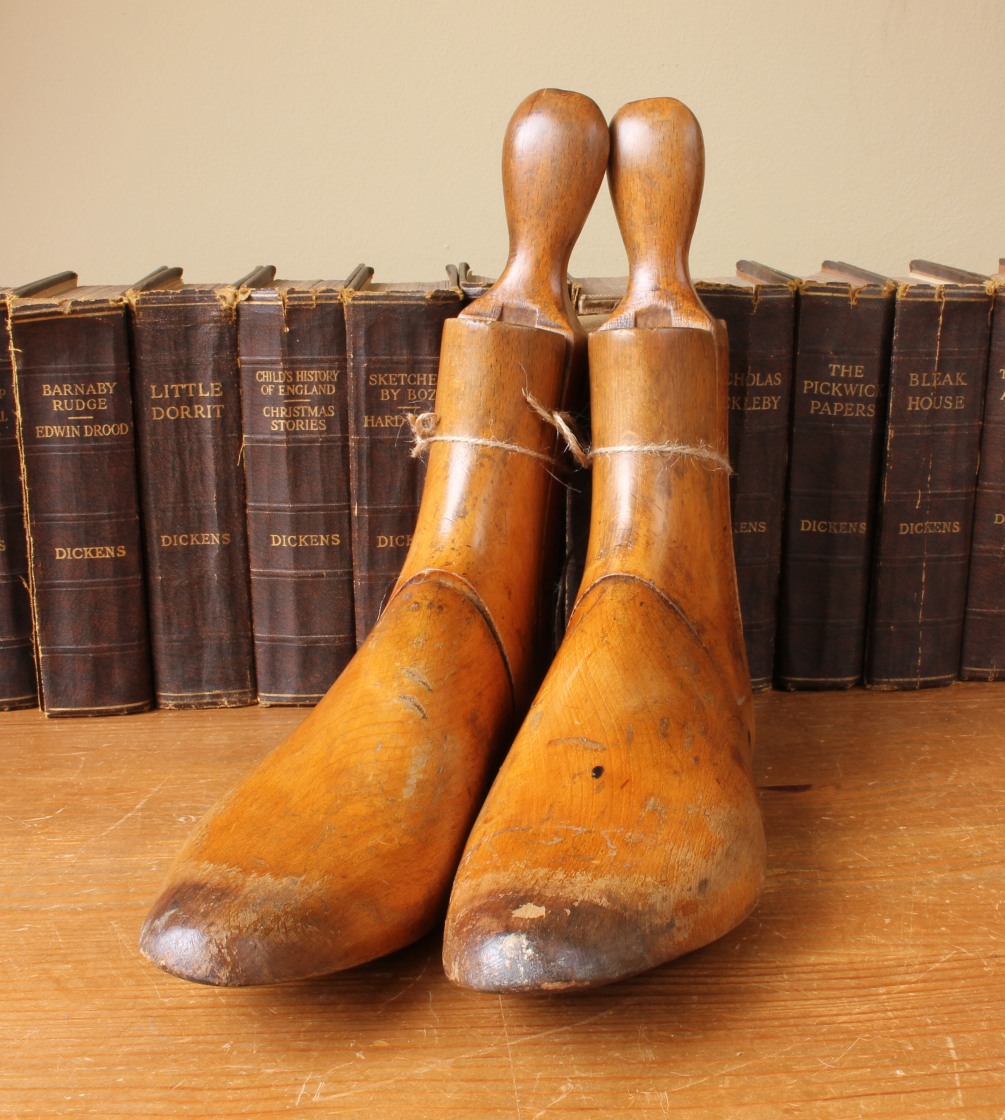 Pair of Wooden 3 Part Boot Lasts. Wood Treen Trees. Shoe Shop.