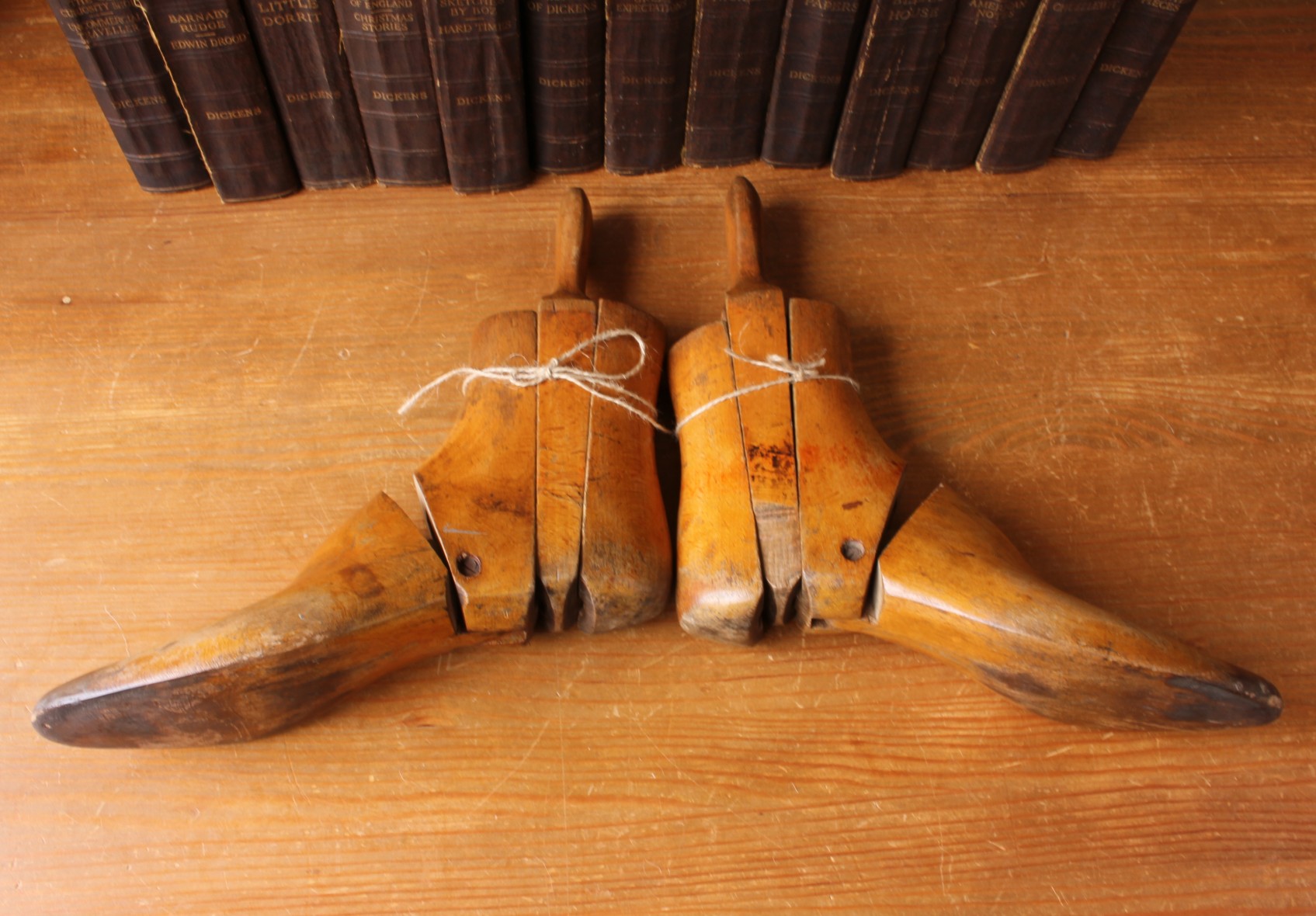 Pair of Wooden 3 Part Boot Lasts. Wood Treen Trees. Shoe Shop.