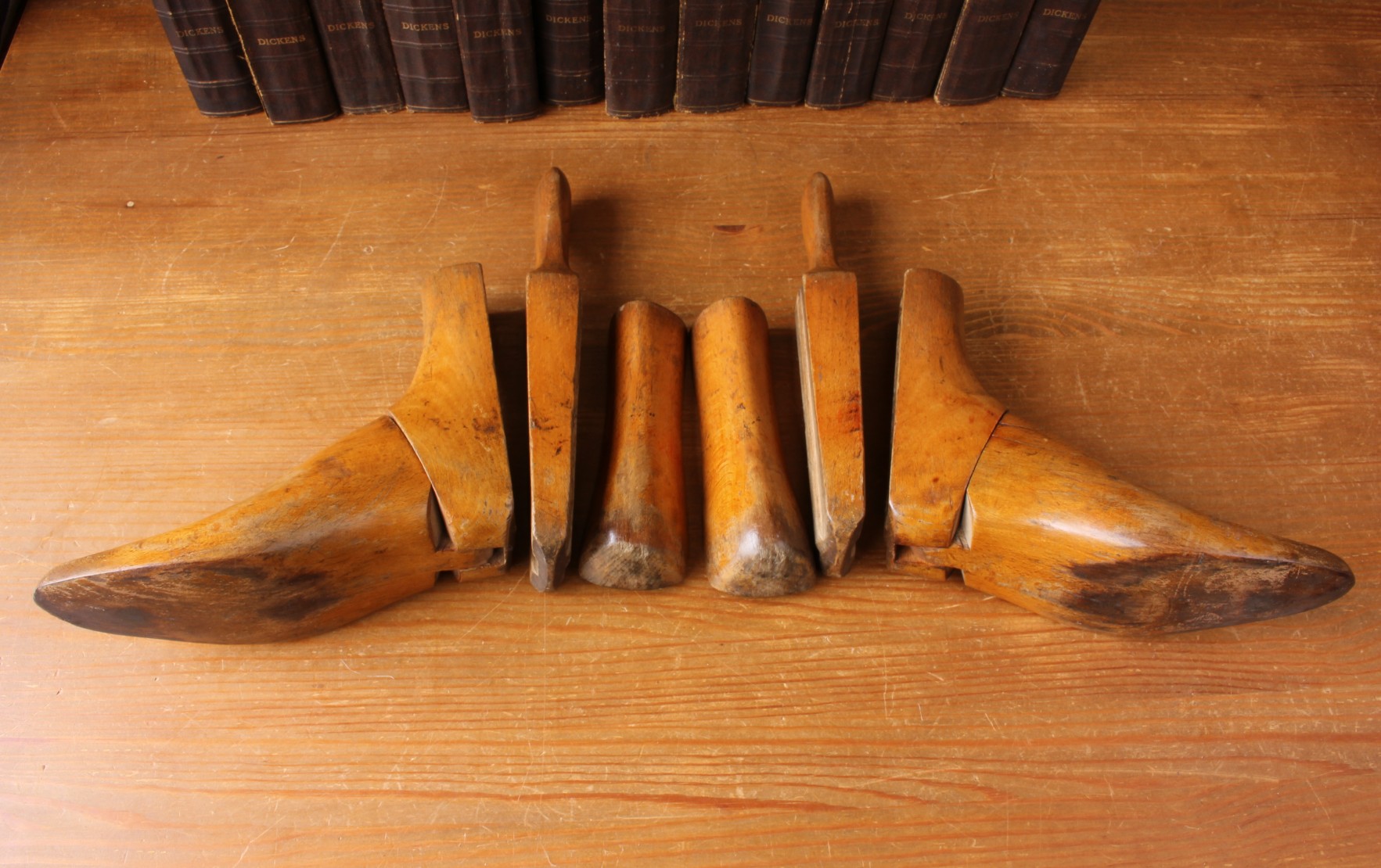 Pair of Wooden 3 Part Boot Lasts. Wood Treen Trees. Shoe Shop.