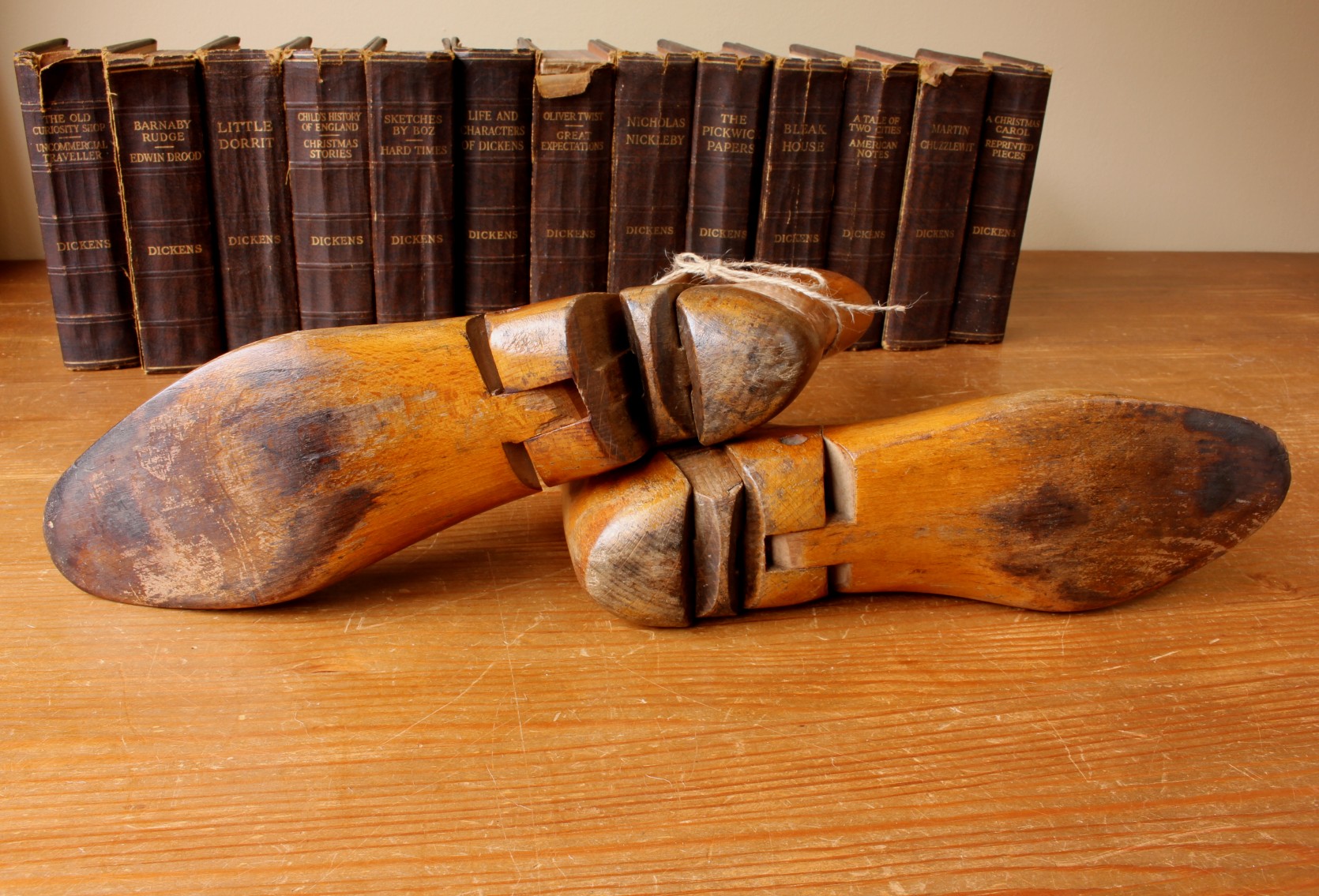 Pair of Wooden 3 Part Boot Lasts. Wood Treen Trees. Shoe Shop.