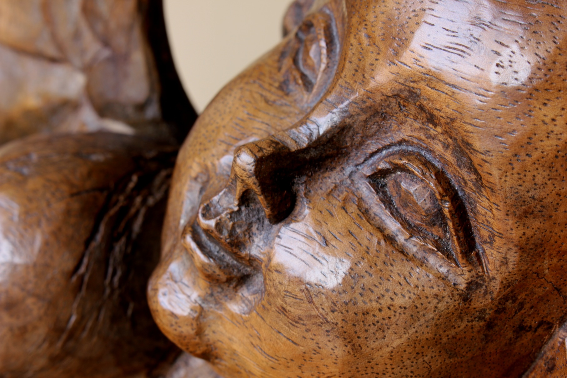 Antique Carved Wooden Putti Figure. Large 19th Century Winged Cherub.