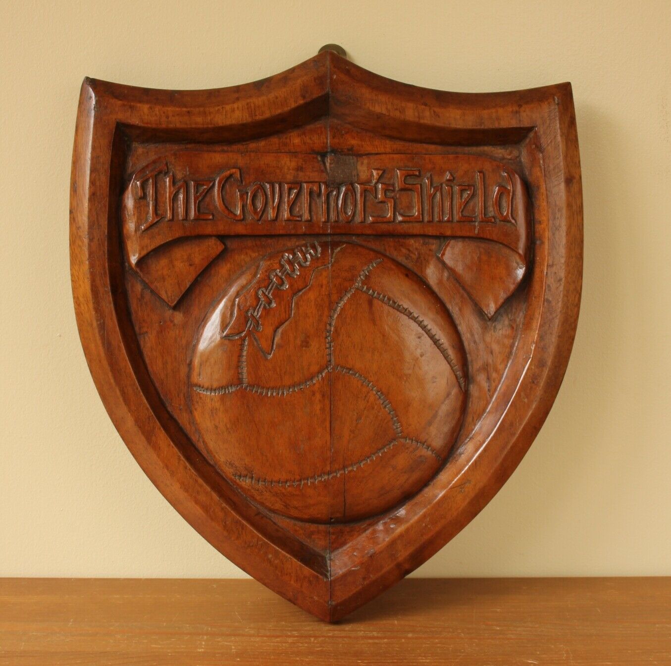 Governor's Shield Football Trophy Wood Plaque. Soccer Ball Award c1920.