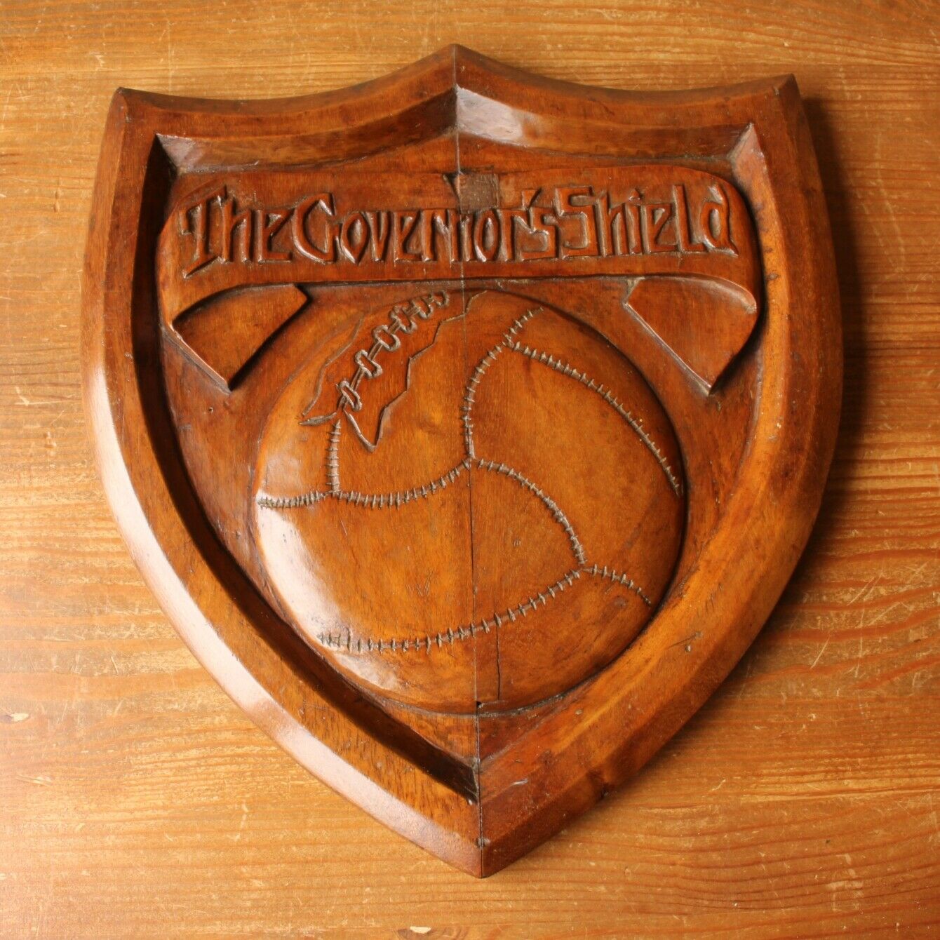 Governor's Shield Football Trophy Wood Plaque. Soccer Ball Award c1920.