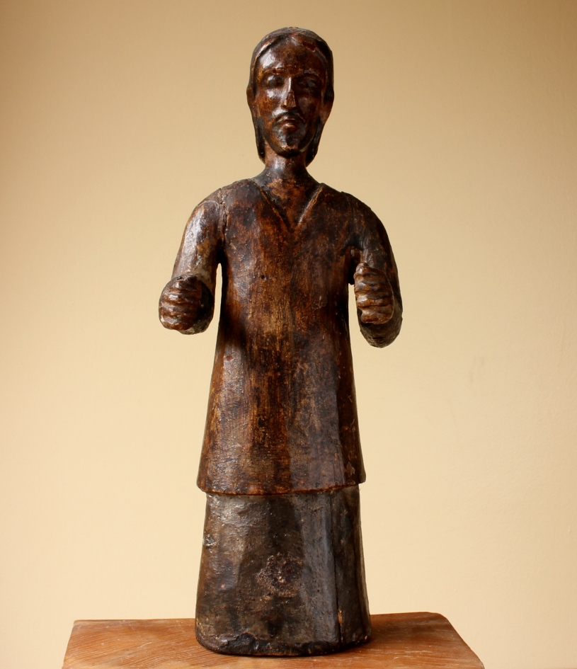 Religious Carved Wooden Jesus Christ Figure. Naive Wood Man Statue.