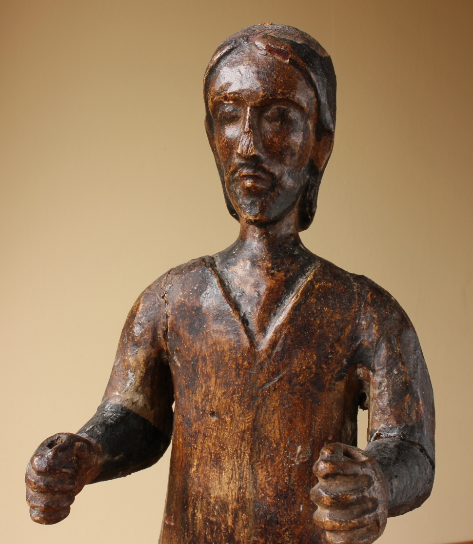 Religious Carved Wooden Jesus Christ Figure. Naive Wood Man Statue.