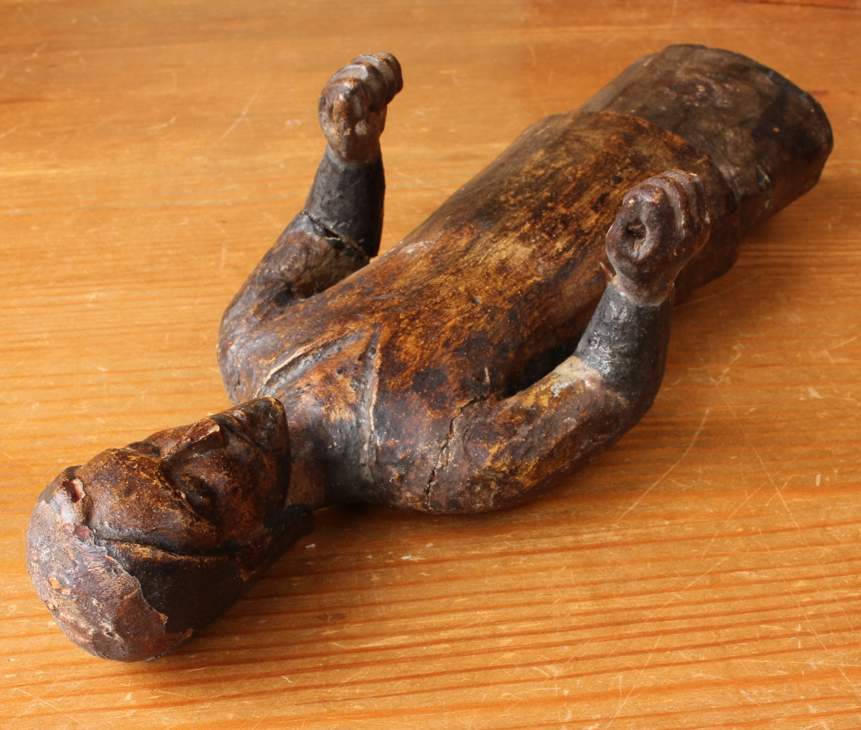 Religious Carved Wooden Jesus Christ Figure. Naive Wood Man Statue.