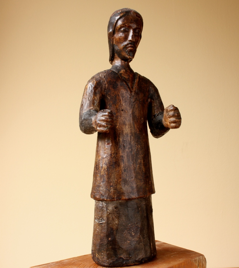Religious Carved Wooden Jesus Christ Figure. Naive Wood Man Statue.