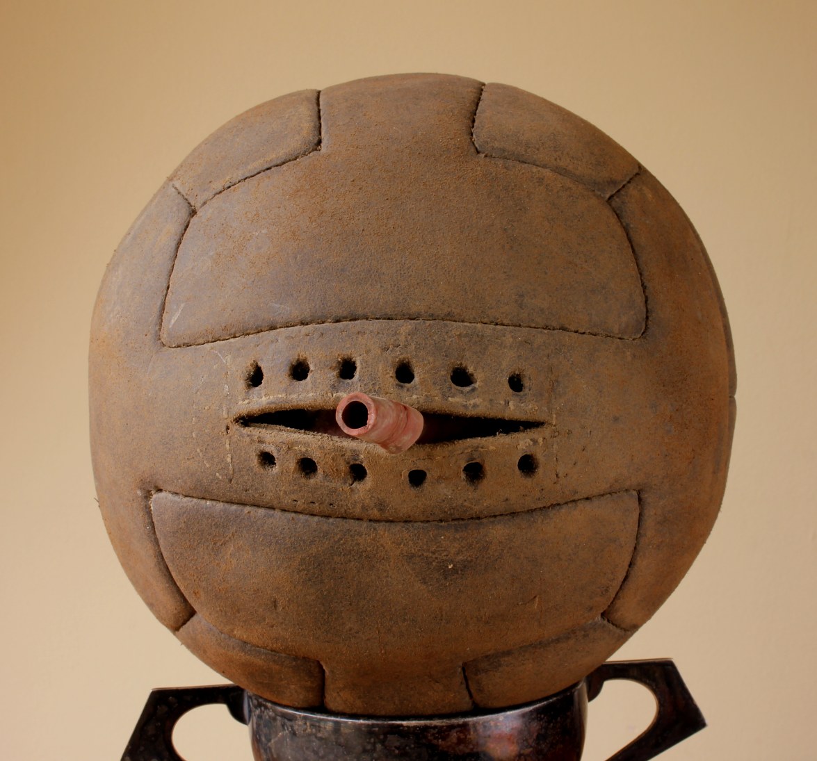 Leather T-Panel Football. Old T Laced Soccer Ball. 1930's World Cup.