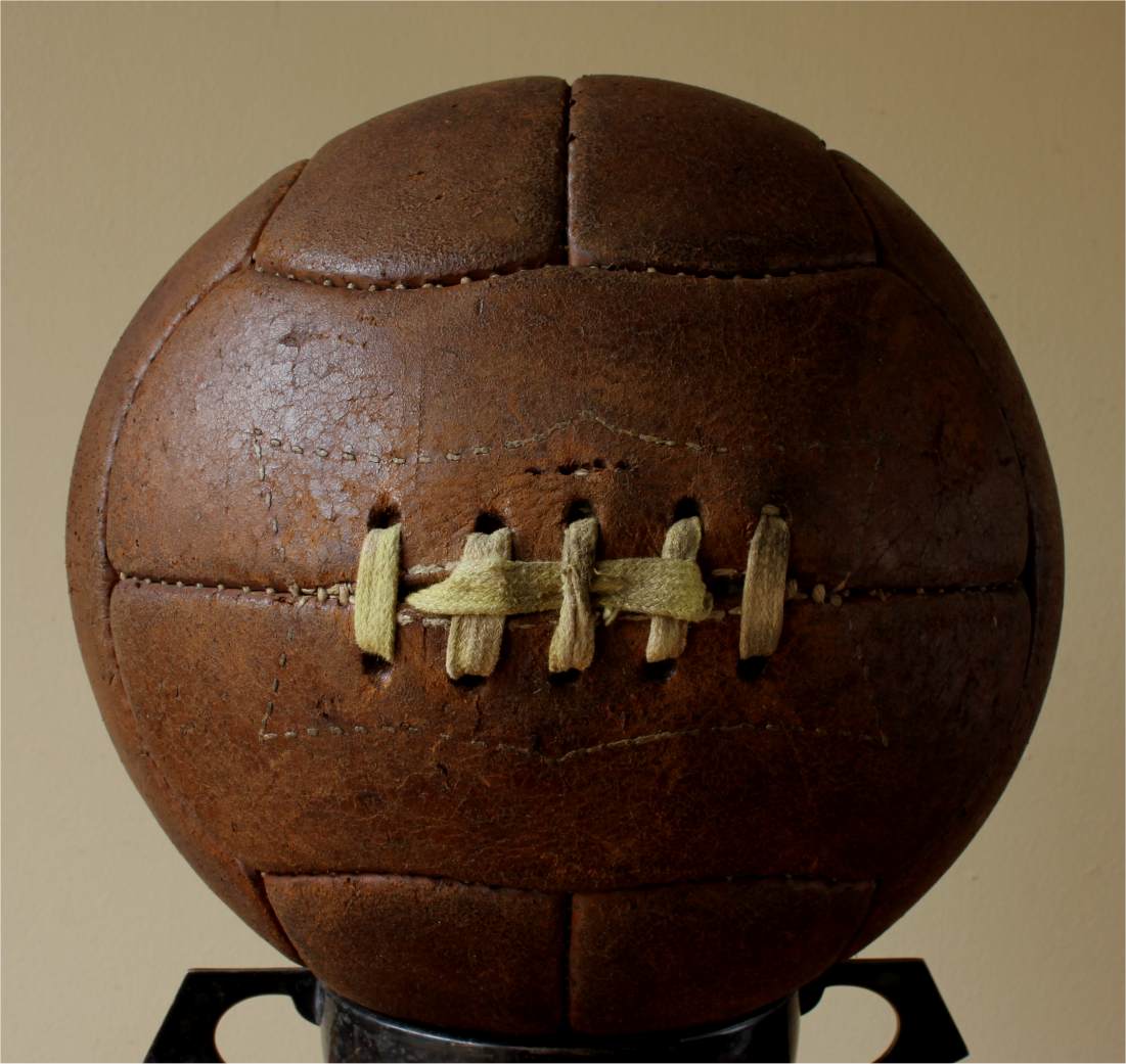 Vintage Leather Football. 12 Panel Soccer Ball. Old 5 Lace Hole. c1950.
