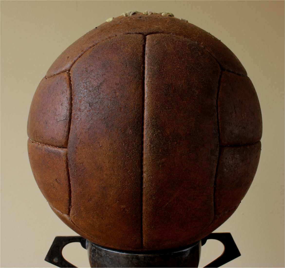 Vintage Leather Football. 12 Panel Soccer Ball. Old 5 Lace Hole. c1950.