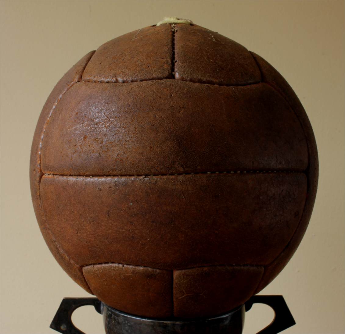 Vintage Leather Football. 12 Panel Soccer Ball. Old 5 Lace Hole. c1950.