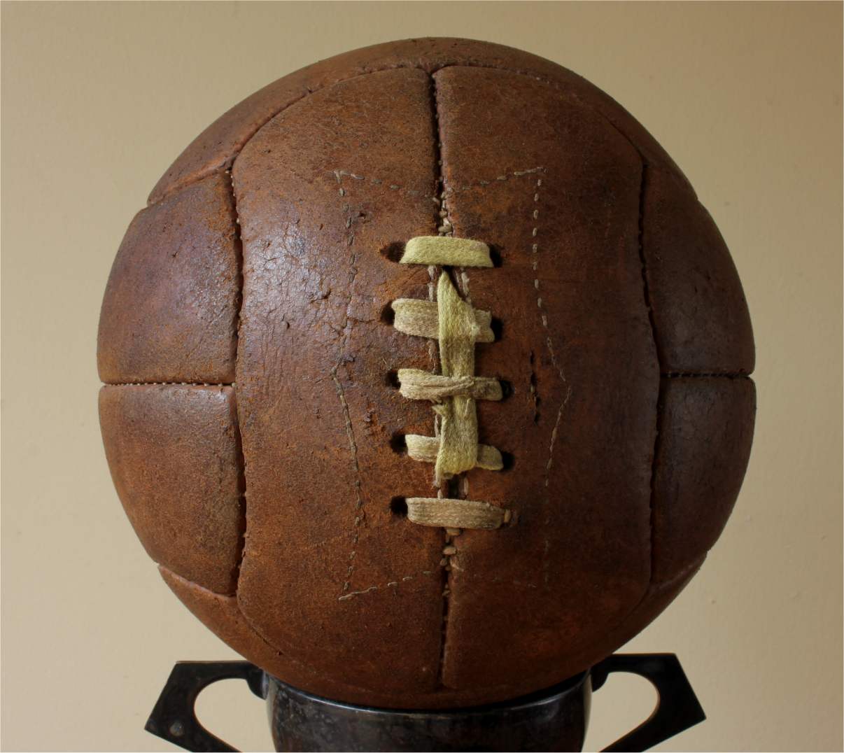 Vintage Leather Football. 12 Panel Soccer Ball. Old 5 Lace Hole. c1950.